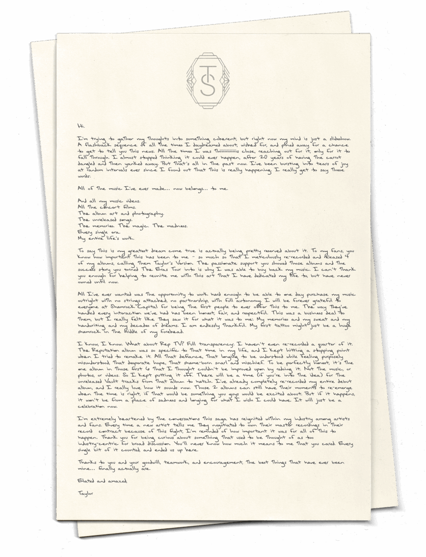 Taylor Swift buys back master rights to first six albums from Shamrock ...