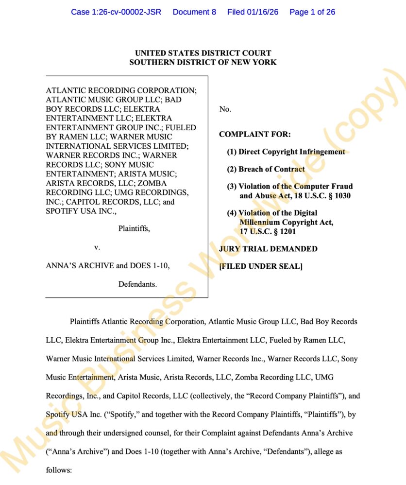 Record labels, Spotify sue pirate group Anna’s Archive over scraping ...