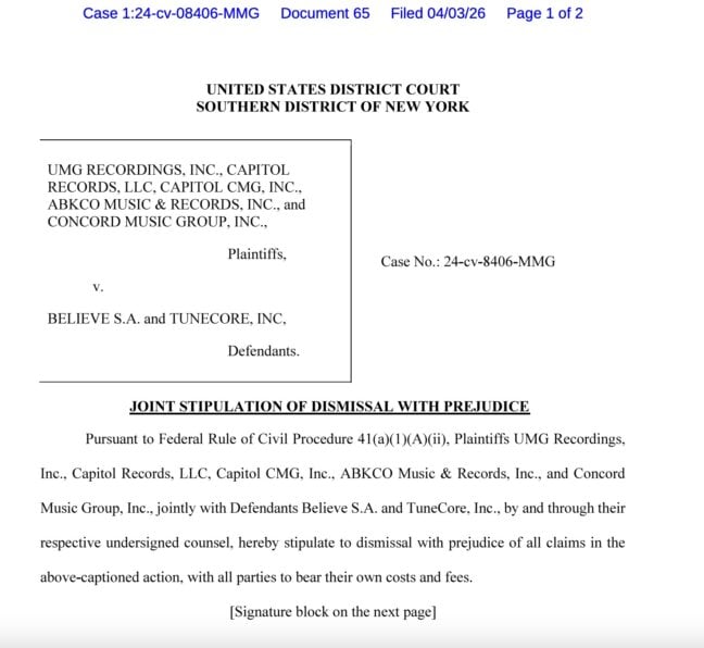 UMG and Believe settle lawsuit that alleged ‘industrial-scale ...